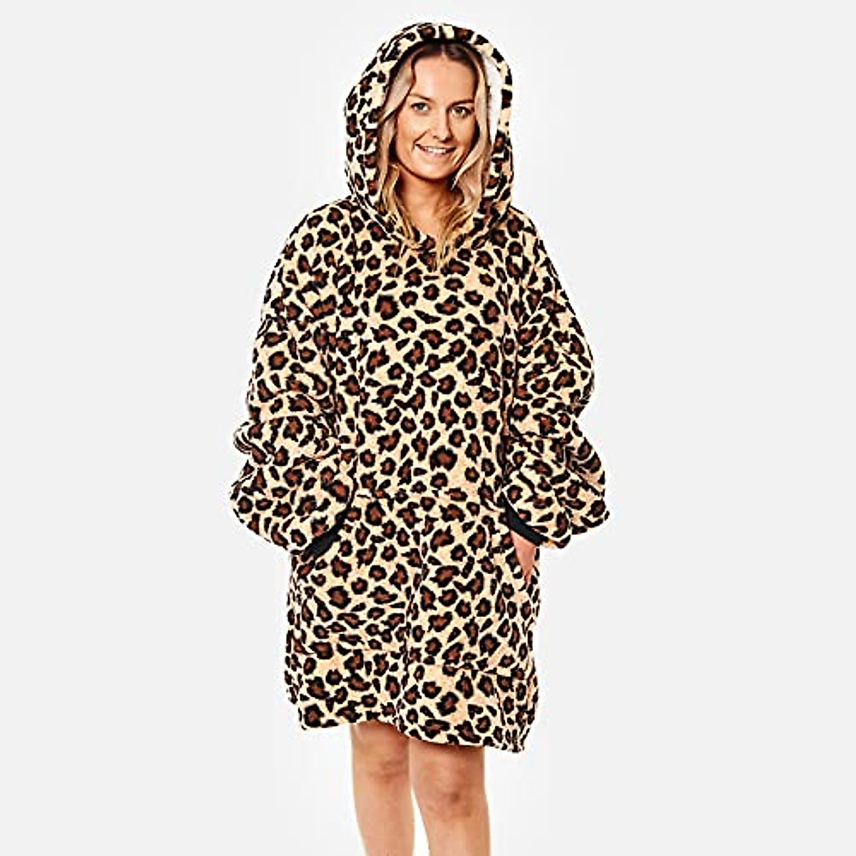 Dreamscene Leopard Print Oversized Hoodie Blanket Wearable Sherpa Fleece Throw