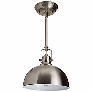 CANARM IPL222B01BN Polo 1 Light 9" Rod Pendant, Brushed Nickel with Painted White Interior, Silver