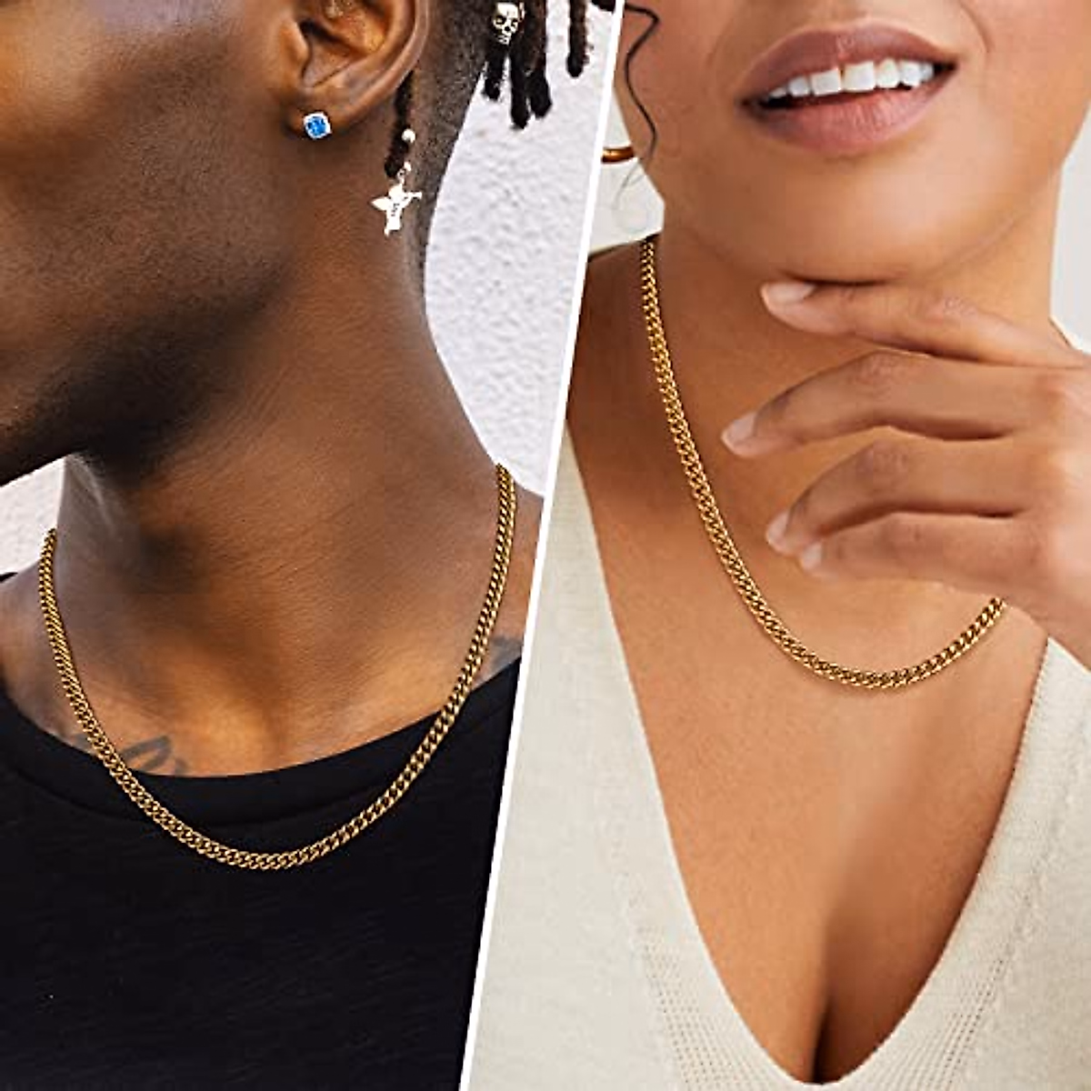 TICVRSS 18K Gold Cuban Link Chain for Men Necklace 6mm Stainless Steel Chains for Boys Women 22 Inch Jewelry Gifts