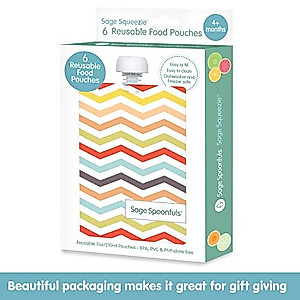 Sage Spoonfuls Reusable Baby Food Pouches - 6 Pack, Baby Food Storage, Pouches Toddler, Refillable Squeeze Pouch for Kids (Chevron), Dishwasher and Freezer Safe, BPA Free