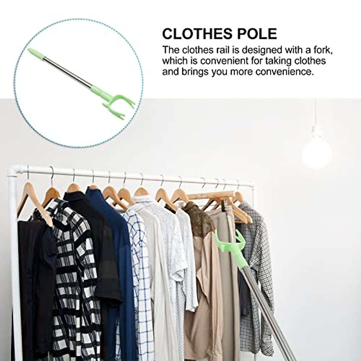Curtain Rod Hooks Closet Reacher Pole Clothes Laundry Drying Rack Pole: 2pcs Retractable Coat Hanger Rod Adjustable Clothes Tension Pole Clothesline Prop Pole Metal Hangers