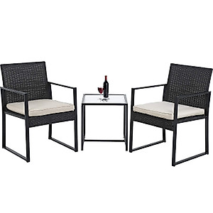 FDW Outdoor Patio Furniture Set,3 Pieces Wicker Modern Bistro Set Conversation Sets with Coffee Table for Yard and Bistro
