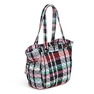 Vera Bradley Women's Cotton Glenna Satchel Purse, Ribbons Plaid - Recycled Cotton, One Size