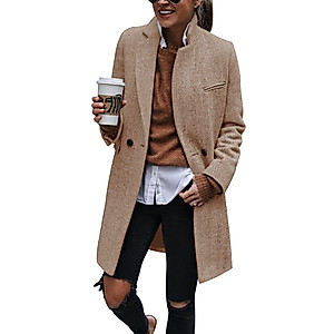 Ebifin Women's Notch Lapel Double Breasted Trench Coat Peacoat Winter Casual Long Blazer Jacket Overcoat XX-Large