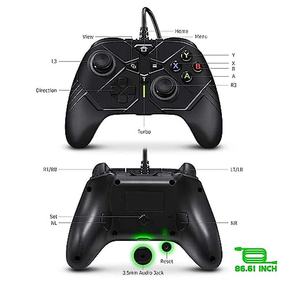 AceGamer Wired Controller for Xbox One with Two Remappable Buttons, 3.5mm Audio Jack, Turbo Key and Dual Vibration, Compatible with Xbox One/S/X/Series S/Series X/PC Windows 10/11 (Black)
