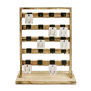 Ikee Design Wooden Jewelry Display Rack with 20 Hooks, Earring Card Display Holder Stand with Hooks, Jewelry Tower for Earring Cards, Necklaces, Keychains, Oak Color