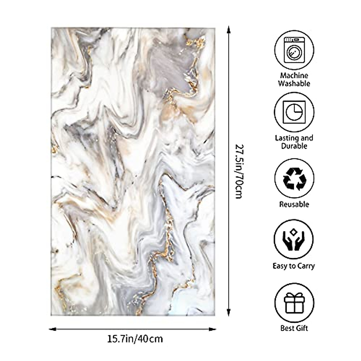 ainidamiss White Grey Gold Marble Decorative Hand Towels Ultra Soft Highly Absorbent Microfiber Kitchen and Bath Hand Towels Multipurpose for Bathroom Kitchen Gym Hotel and Spa 15.7x27.5 in