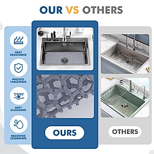 Bestjing Silicone Sink Mat - Protectors for Kitchen Sink with Center Drain, 26"x 14" Kitchen Sink Grid, Non-Slip Heat-Resistant Sink Mat for Bottom of Farmhouse Stainless Steel Sink (Center Hole)