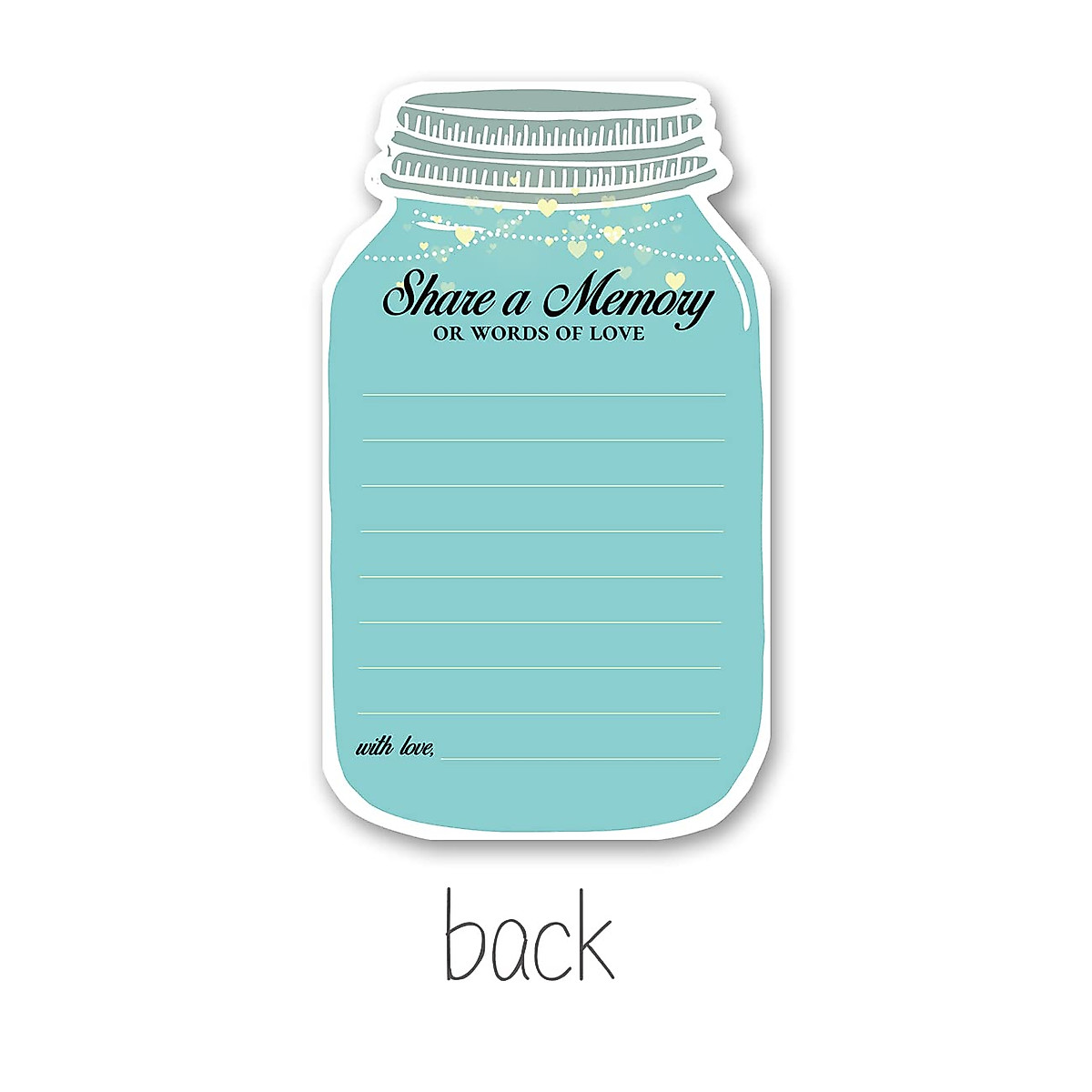 Cute Share a Memory Cards Cards 50 Set Mason Jar Shaped Party Supplies Favors for Celebration of Life Birthday Showers Birthdays, Double-Sided 5 x 7