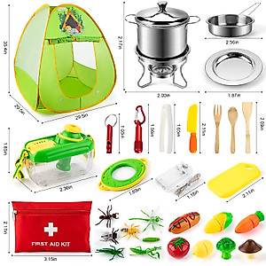 TIKJOYFUL 40 PCS Kids Camping Set, Pop Up Play Tent with Kids Cookware Toy, Outdoor Explore Kit & First AID playset, Indoor Outdoor Kids Pretend Play Toys for 3 4 5 6 7 8 Year Old Boys and Girls