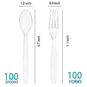MOACOCK 200 Count Plastic Silverware, Heavy Weight Plastic Forks Spoons Disposable Utensils Cutlery Set for Wedding Party Supplies Everyday Use