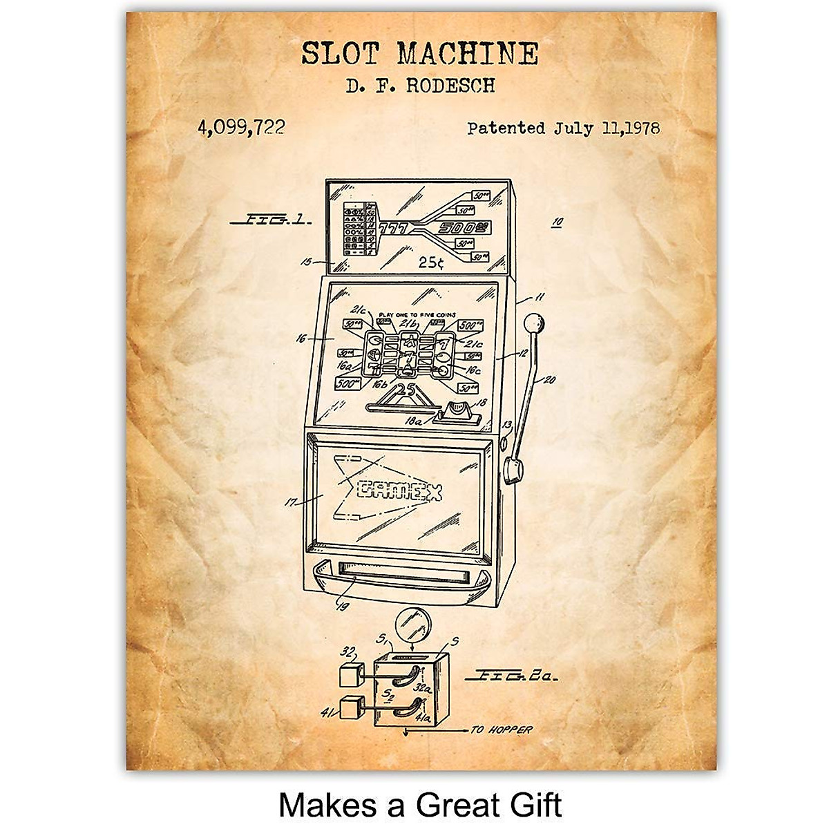 Las Vegas Gambling Patent Art Prints Vintage Wall Art Poster Set - Chic Rustic Home Decor for Game Room, Office, Man Cave - Gift for Poker, Roulette, Blackjack, Slot Machine Fans, 8x10 Photo Unframed