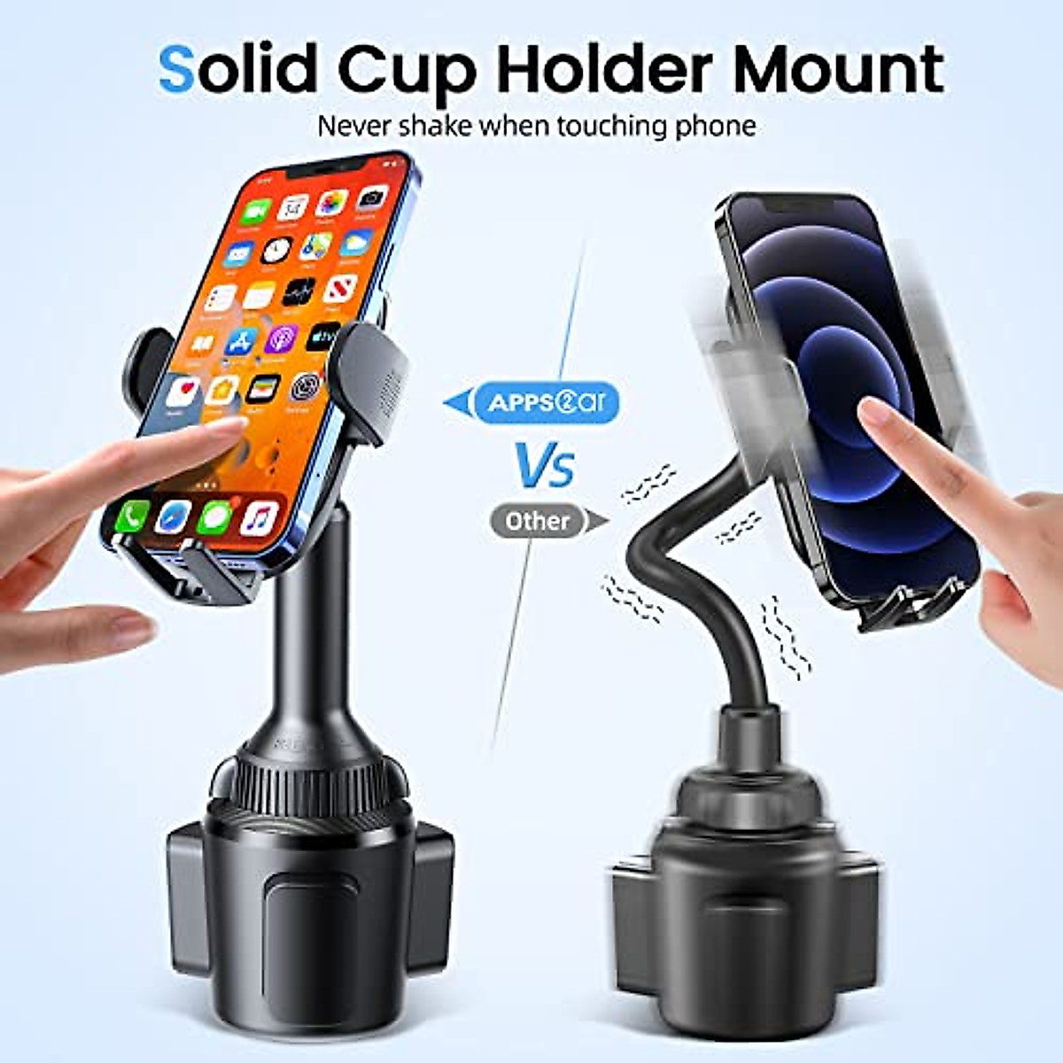 Cup Holder Phone Mount Wireless Car Charger 15W Qi Fast Charging Cup Holder Adjustable Cupholder Phone Holder Charger for Car with QC 3.0 Adapter Compatible with iPhone13/13Pro/Max All Smart Phones