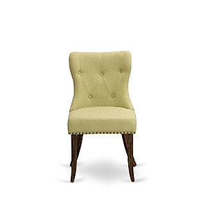 East West Furniture SIP7T37 Sion Modern Parson Dining Chairs - Button Tufted Nailhead Trim Limelight Linen Fabric Upholstered Chairs, Set of 2, Jacobean