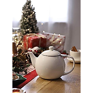 Sweese Teapots for Tea, 27 oz Porcelain Tea pot with Removable Stainless Steel Infuser, Tea Pots for Loose Tea - White, 221.101