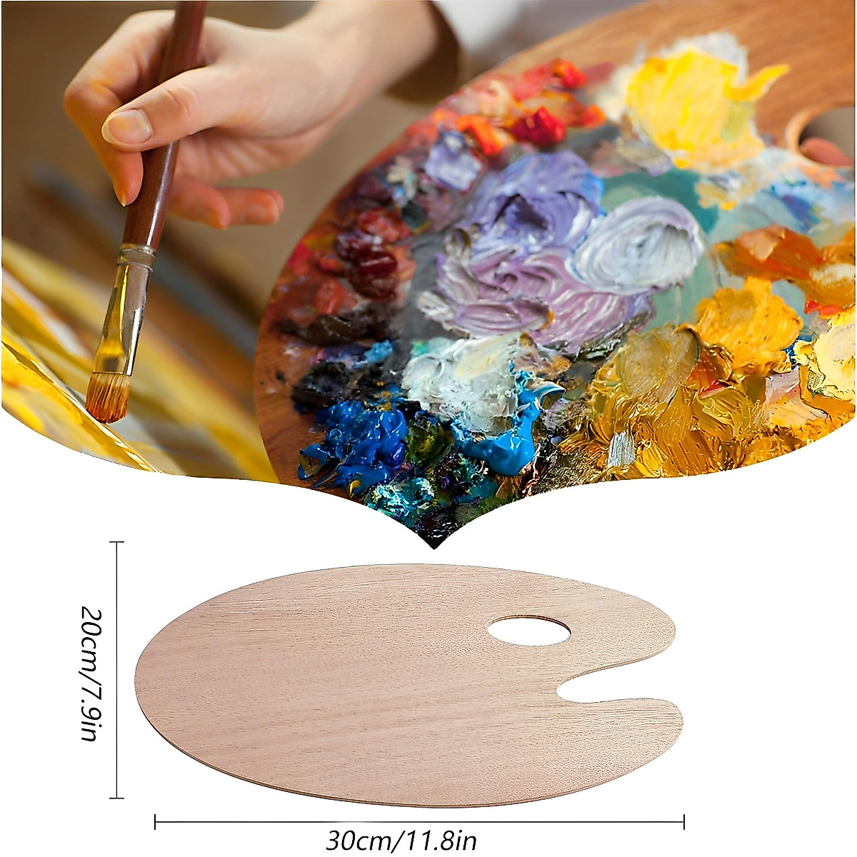 Dxlam Palette Wooden Paint Palette, 2PCS Painting Palette Paint Tray Palettes for Acrylic Watercolor Oil Paint DIY Art Craft Painting
