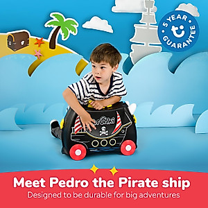 Trunki Ride-On Kids Suitcase | Tow-Along Toddler Luggage | Carry-On Cute Bag with Wheels | Kids Luggage and Airplane Travel Essentials: Pedro Pirate Ship Black