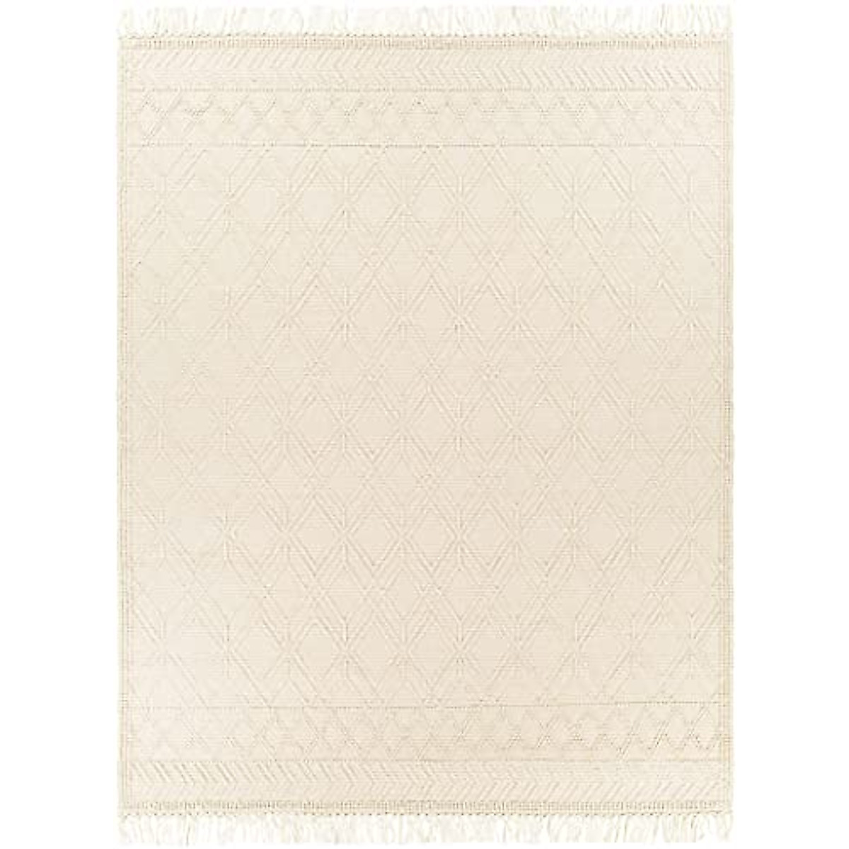 Leonardtown Moroccan Farmhouse Living Room Bedroom Wool Area Rug with Tassel - High Low, Wool - Moroccan Trellis - Hand Woven, Handmade, Beige, Grey, Light Brown - 5' x 7'6"