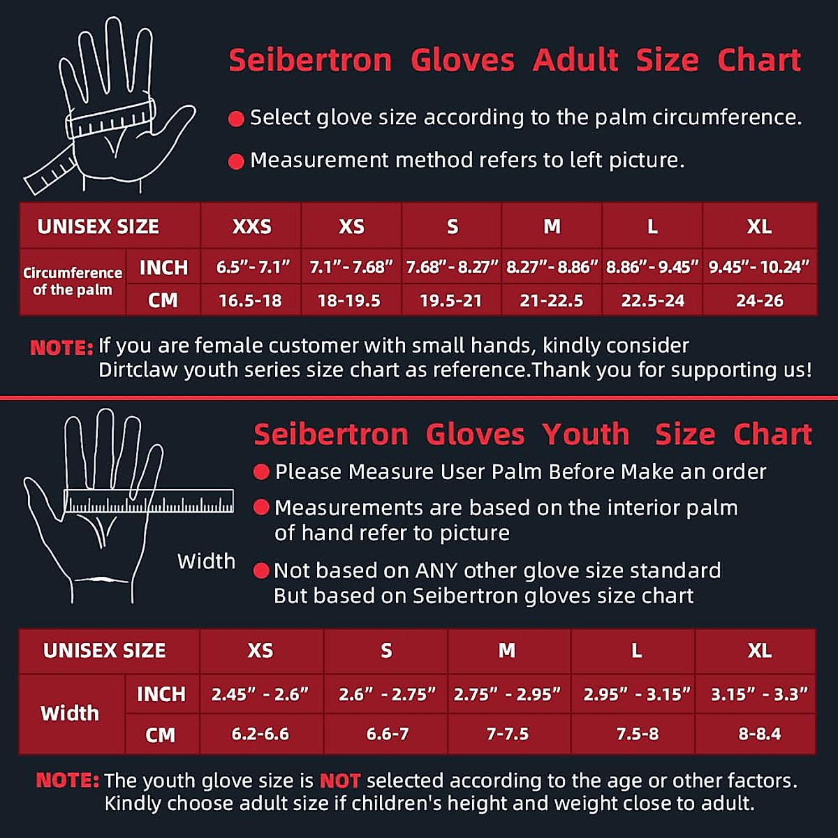 Seibertron Adult Dirtclaw Gloves - Versatile Gloves for Cycling, ATV, and Mountain Biking Red XL