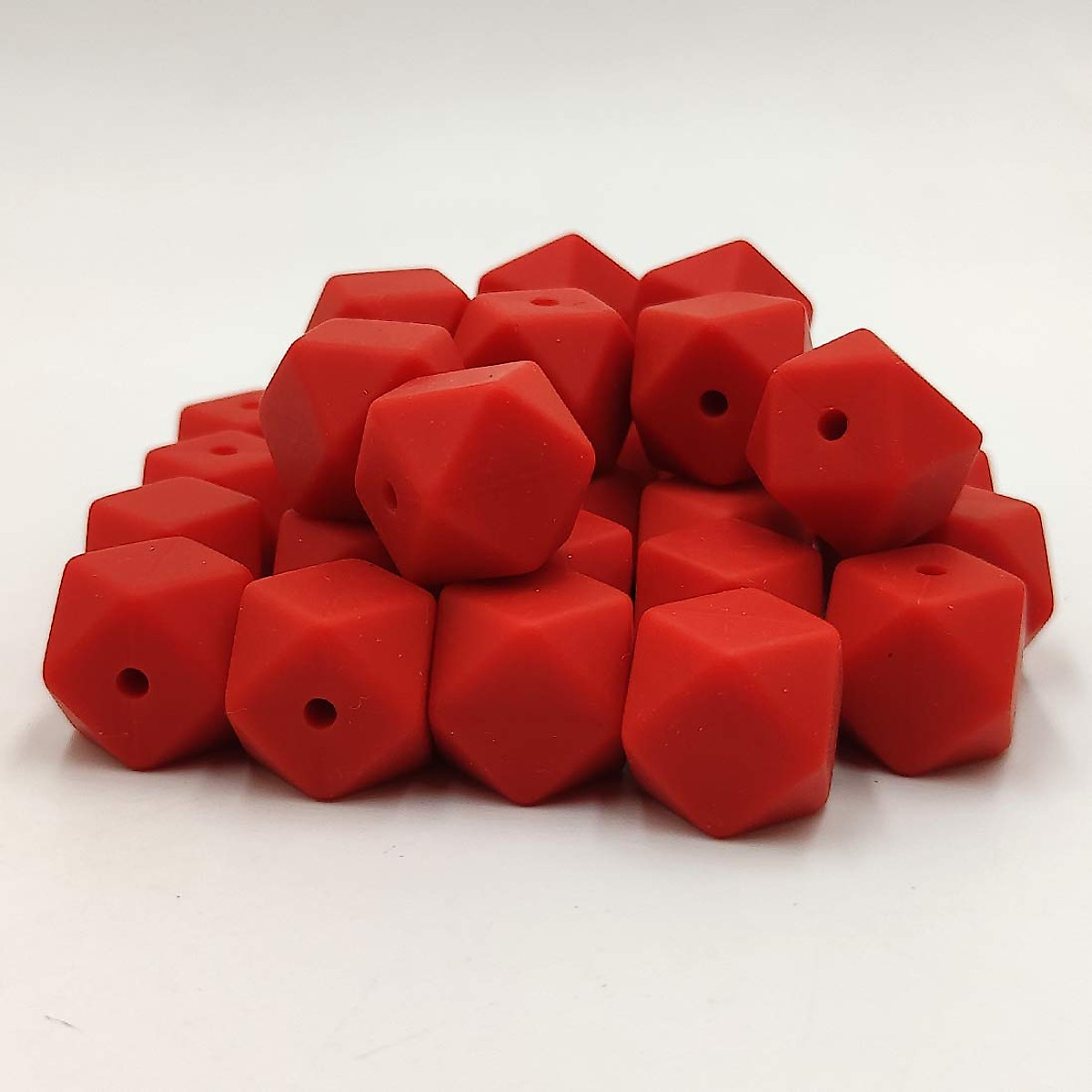 30pcs Mandarin Red Color 17mm Hexagon Silicone Beads Teething Pearl Beads BPA Free Silicone Geometry Beads Teether for Mom Jewelry Necklace Making