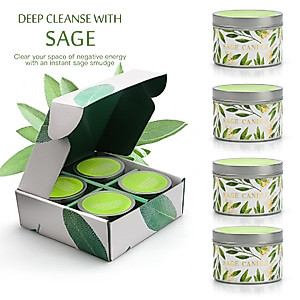 Sage Candles for House Energy Cleansing,4 Pack House Warming Gifts New Home Pure White Sage Candle Set for Chakra Healing-18oz 120 Hour Long Lasting Natural Soy Wax Aromatherapy Candle