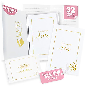 Elegant His and Hers Wedding Vow Books Set in Keepsake Box | Sewn Binding | 32 Ruled Pages | 5.9 x 3.9 Inches | Ideal Wedding Day Gift for Brides & Grooms Vow Booklets Vine Hardcover Vows Book