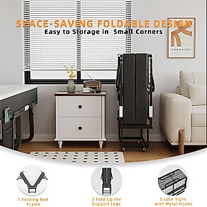 VERMESS Folding Bed with Mattress, Rollaway Bed for Adults, Portable Foldable Roll Away Adult Guest Day Bed with 5 Inch Memory Foam Mattress, Space-Saving Fold up Twin Size Bed Metal Frame, 75" x 32"