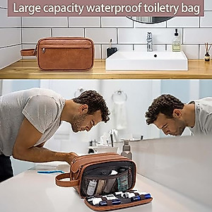 JIELV Travel Toiletry Bag for Men, Large Toiletry Bag Mens Travel Bag Toiletries Organizer for Grooming, Skincare, and Personal Care on the Go (PU-Leather-Waterproof, Brown)