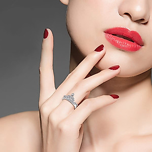 Uloveido Women Crown Tiara Rings Queen Exquisite Platinum Plated Princess Tiny CZ Accented Wedding Promise Bridal Rings (Platinum plated, 10)