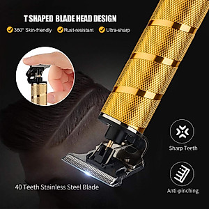 Suttik Cordless Hair Trimmers Hair Clippers, Professional Ornate T-Blade Trimmer Clippers Edgers for Men Waterproof Trimmers for Barber Liners Gold, Father's Day Gift for Men