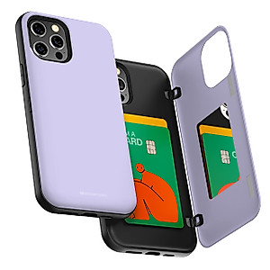 GOOSPERY for iPhone 12 Pro Max 6.7"(2020) Card Holder Wallet Case, Easy Magnetic Door Closure Protective Dual Layer Bumper Sturdy Phone Back Cover with Hidden Mirror - Purple