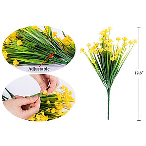 Foraineam 10 Bundles Yellow Daffodils Artificial Flowers Fake Plants Plastic Bushes Greenery Shrubs Fence Indoor Outdoor Hanging Planter Home Garden Decor