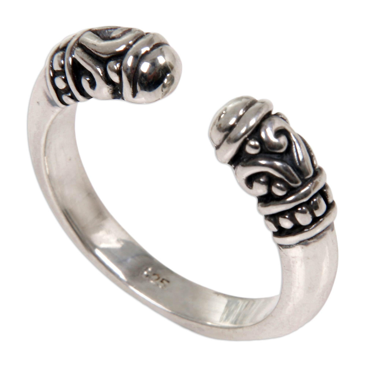 NOVICA Artisan Handmade .925 Sterling Silver Wrap Ring from Indonesia 'Twin Buds'