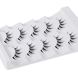 FANXITON Natural Lashes 14MM Manga Lashes with Clear Band 5 Pairs Japanese Lashes Makeup Short 3D False Eyelashes with Applicator
