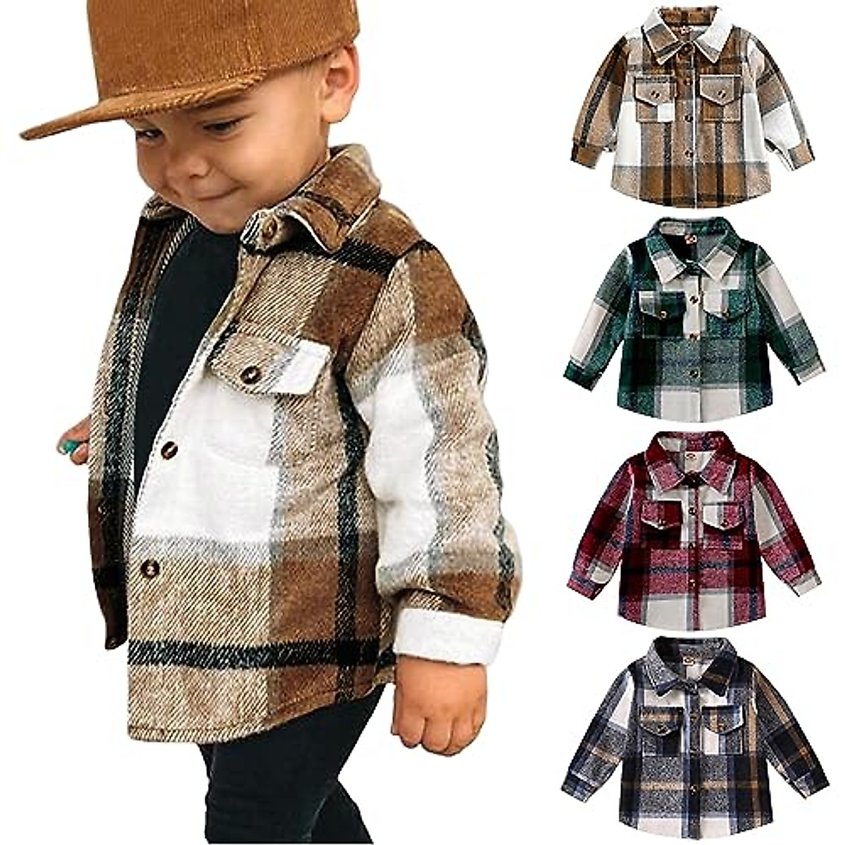 Toddler Baby Boys Girls Jacket Long Sleeve Button Plaid Shirt Kids Autumn Coat Outwear Clothes with Pockets for 6M-4T