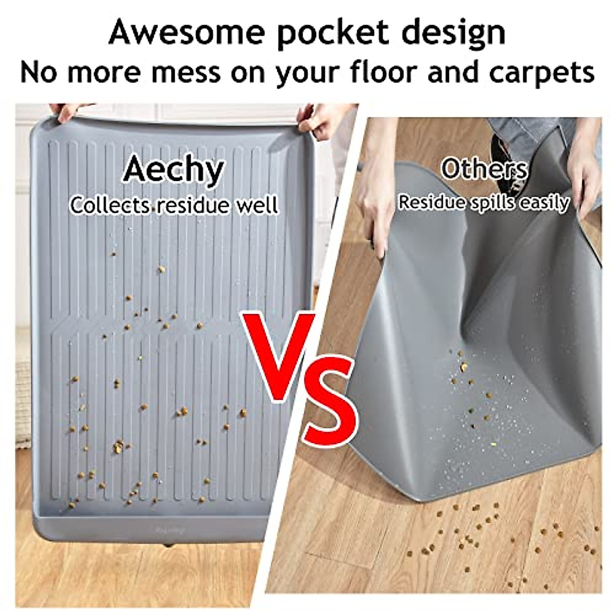 AECHY Dog Mat for Food and Water, Silicone Dog Food Mat with Pocket for Catches Spill and Residue, Multiple Sizes, Colors Dog Feeding Mat, Non Slip Cat Dog Water Bowl Mat with High Edges Cat Food Mat