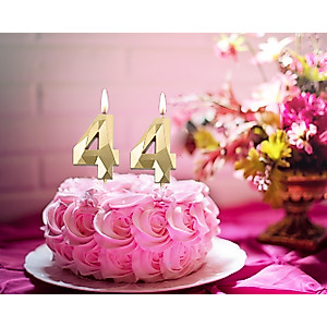 2 inch Gold 44 Birthday Candles, 3D Diamond Number 44th Cake Topper for Boys Girls Birthday Party Decorations Theme Party