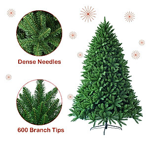 Goplus 7.5ft Unlit Artificial Christmas Tree, Premium Hinged Fir Tree, Easy Assembly with Metal Stand, Xmas Décor for Indoor and Outdoor (7.5ft)