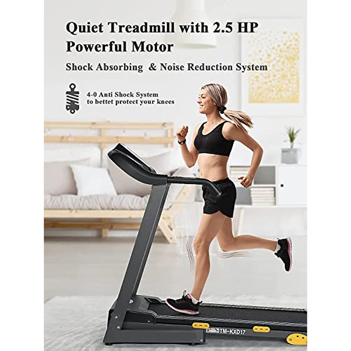 Treadmill with Incline for Home Use 17'' Wide Folding Treadmill Electric Treadmill Workout Running Machine with 3-Level Manual Incline Adjustment & 15 Pre-Set Training Programs Large LCD Display