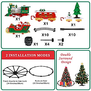 Christmas Electric Train Set Around The Christmas Tree, Train Toy Set with Track Locomotive Santa Claus Snowman Xmas Tree Music and Lights Christmas New Year Gifts for Boys Girls (Cute Style)