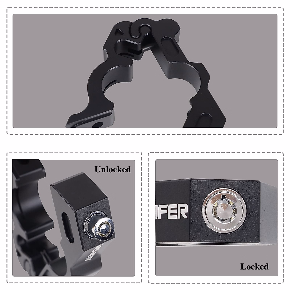 AUFER Universal Heavy Duty Motorcycle Grip Lock Handlebar Lock Throttle Lock Anti Theft Brake Lever Locking Compatible with for Motorbike Sports Bikes Scooter Mopeds ATVs (Black)