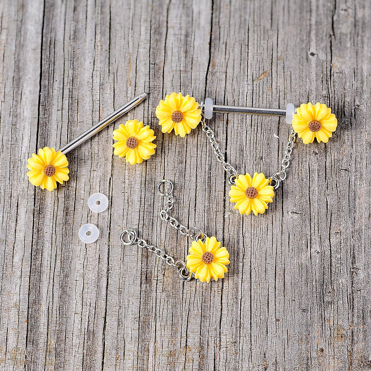 Body Candy 14G Womens Nipplerings Piercing Steel 2Pc Summer Yellow Sunflowers Dangle Nipple Ring Set 5/8"