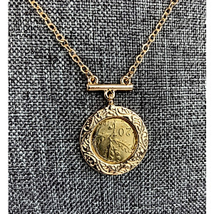 American Coin Treasures Italian 20 Lira Coin Pendant Bar Necklace | Goldtone Flat Cable | 18 Inch 3 Inch Extender with Lobster Claw Clasp | Certificate of Authenticity