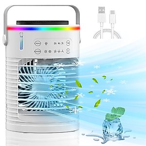 Azoiito Portable Air Conditioners,Small Air Conditioner with 2 Mist&3 Timer&7 Colors Night Light,Evaporative 3 Speed Personal Air Cooling Fan,Mini Desk Air Cooler AC Fan for Car, Office Camping