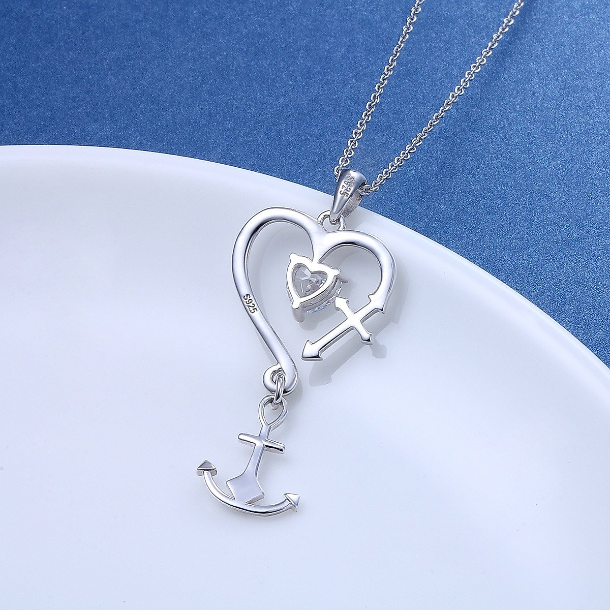 S925 Sterling Silver Faith Hope Love Heart Cross Anchor Pendant Necklace for Women 18"