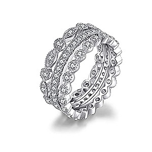 3 CT Round Shape White Cubic Zirconia Womens Trio Wedding Engagement Ring Set in 14K White Gold Plated 925 Sterling Silver (3 Cttw) Ring Size - 5
