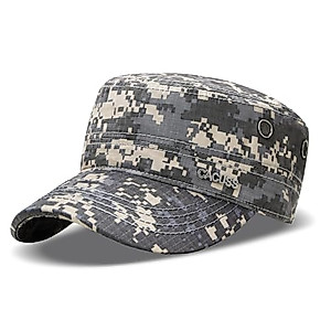 CACUSS Men's Cotton Army Cap Cadet Hat Trucker Dad Hat Military Flat Top Adjustable Classic Baseball Cap