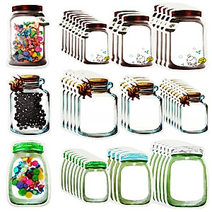 50 Pieces Mason Jar Bottles Bags Mason Jar Zipper Lock Bags Reusable Food Storage Bags Snacks Sandwich Zipper Sealed Bags Fresh Bags Airtight Seal Storage Bags Nuts Candy Cookies Bags