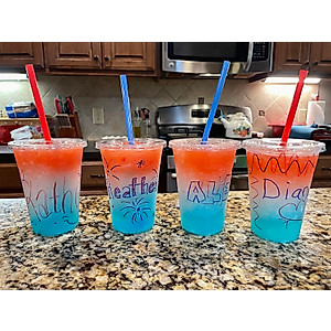 TashiBox Plastic Cups with Flat Lids 100 Sets 16 oz , Clear Crystal drink cups with lids