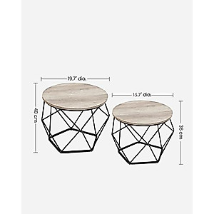 VASAGLE Small Coffee Table Set of 2, Round Coffee Table with Steel Frame, Side End Table for Living Room, Bedroom, Office, Greige and Black